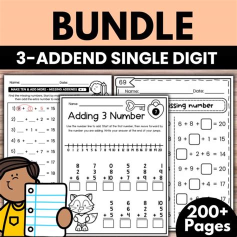 3 Addend Addition Bundle Single Digit Missing Numbers For 1st And 2nd