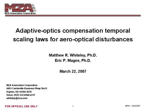 Mza Associates Corporation Adaptiveoptics Compensation Temporal Scaling Laws