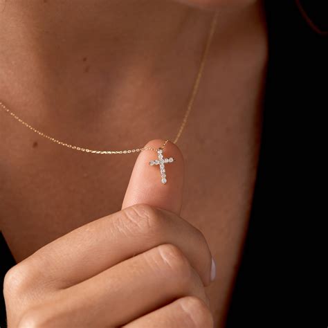 14k Solid Gold Diamond Cross Necklace 014ctw Natural Diamonds