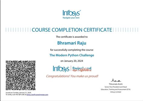 Completed The Python Challenge By Infosys Bhramari Raju Posted On The