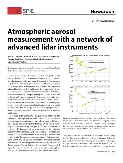 Pdf Atmospheric Aerosol Measurement With A Network Of Advanced Lidar Instruments