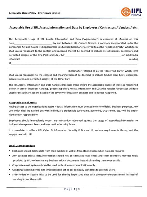 Acceptable Usage Of Iifl Assets Data And Info Iifl Finance Ver0 2 Pdf Computer File