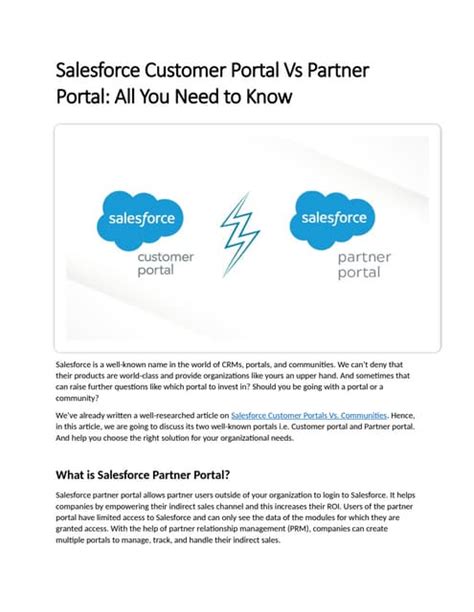 Salesforce Customer Portal Vs Partner Portal Docx Internet Computing