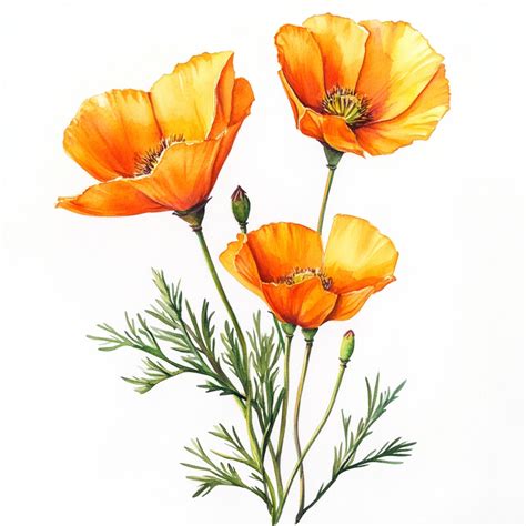 10 Printable California Poppies Art Watercolor Images Orange Poppies Botanical Art Printable