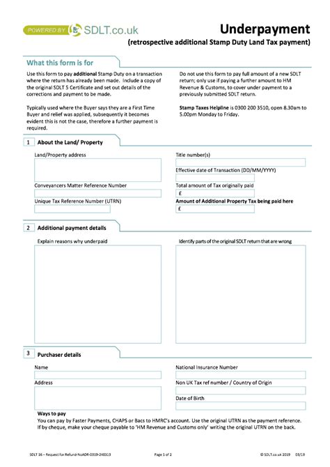 Sdlt Underpayment Further Payment Of Stamp Duty Underpaid On A Submitted Sdlt Return Stamp