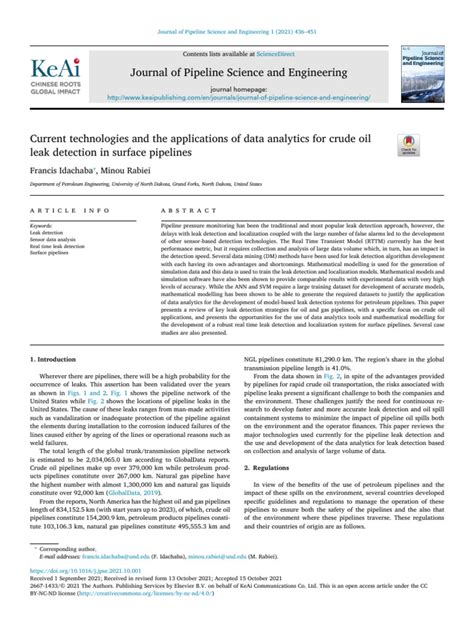Current Technologies And The Applications Of Data Analytics For Crude Oil Leak Detection In