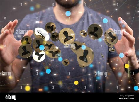 A 3d Rendering Of Floating Connected Profile Icons On A Palm Of A Hand