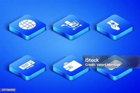 자물쇠가 있는 신용 카드 전 세계 지갑 지폐 현금 은행 수표 및 펜 쇼핑 카트 음식 및 손 잡기 아이콘을 설정합니다 벡터 3차원 형태에 대한 스톡 벡터 아트 및 기타 이미지