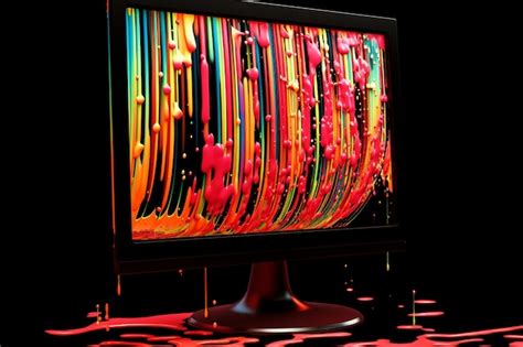 Retro Computer Monitor Displaying Glitchy Graphics Premium Ai