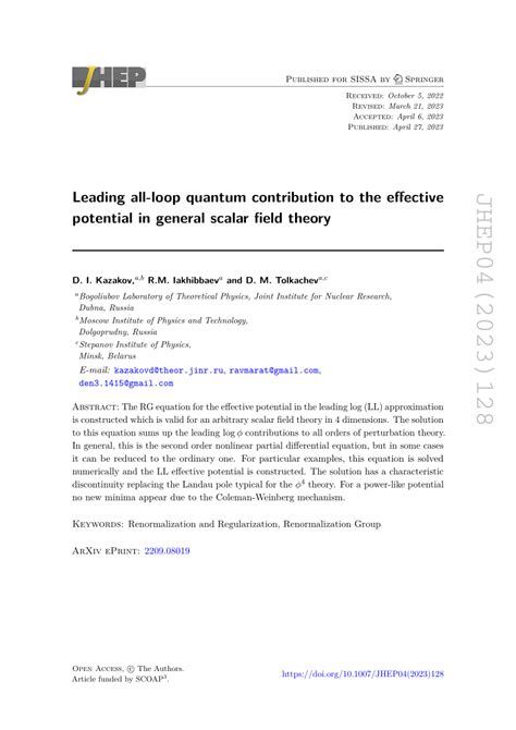 Pdf Leading All Loop Quantum Contribution To The Effective Potential