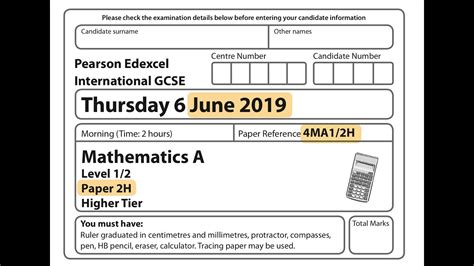 Igcse Mathematics June 2019 4ma1 2h Youtube
