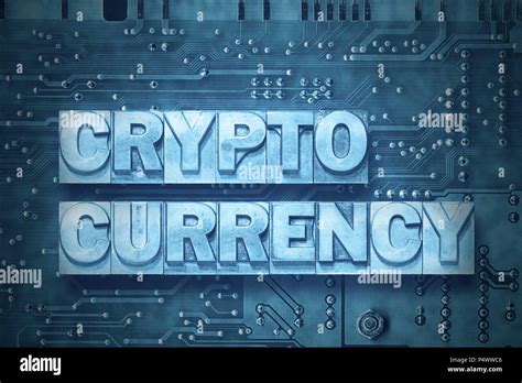 Crypto Currency Phrase Made From Metallic Letterpress Blocks On The Pc Board Background Stock