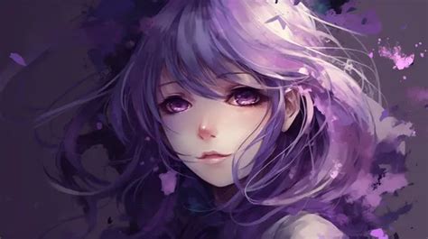 Purple Haired Anime Girl With Purple Eyes