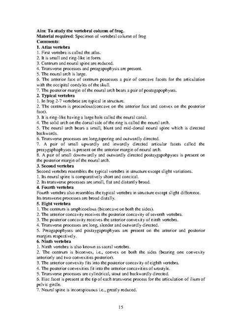 To Study The Vertebral Column Of Frog Experimental Biology 15 Aim To