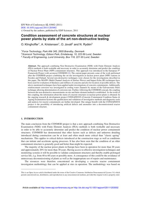 Pdf Condition Assessment Of Concrete Structures At Nuclear Power Plants By State Of The Art