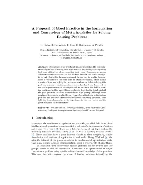 Pdf A Proposal Of Good Practice In The Formulation And Comparison Of Meta Heuristics For