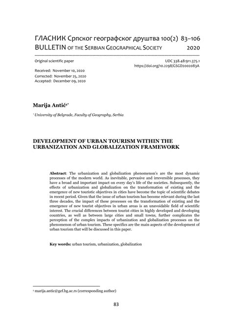 Pdf Development Of Urban Tourism Within The Urbanization And