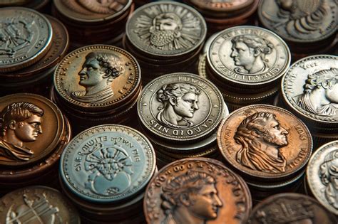 Premium Photo A Pile Of Different Types Of Coins With Faces On Them All Of Which Are Different