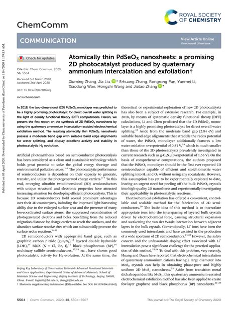 Pdf Atomically Thin Pdseo3 Nanosheets Promising 2d Photocatalyst