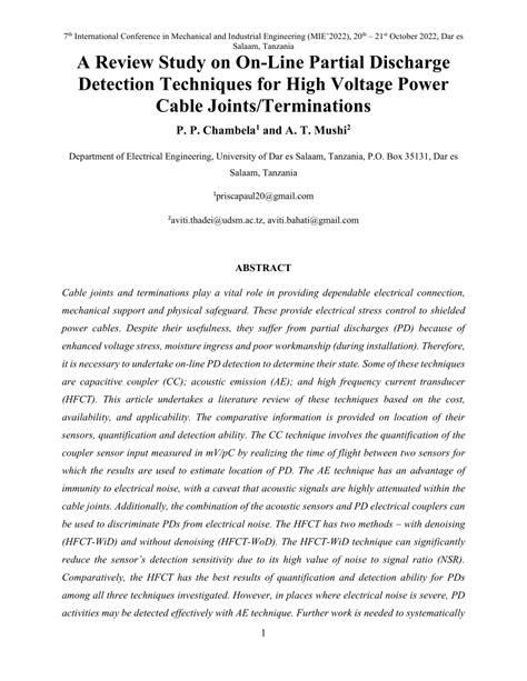 PDF A Review Study On On Line Partial Discharge Detection Techniques For High Voltage Power