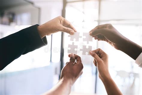 Hands Business And People With Puzzle In Office For Teamwork Problem Solving And Integration