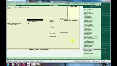 how to create ledger in tally erp 9 - YouTube
