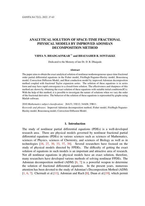 Pdf Analytical Solution Of Space Time Fractional Physical Models By