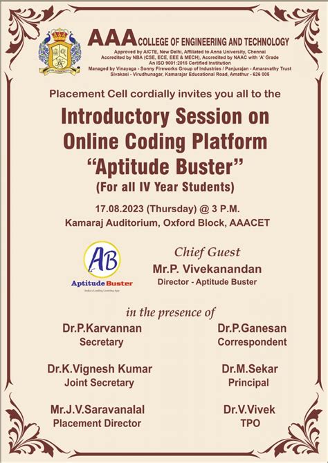 Introductory Session On Online Coding Platform Aptitude Buster” On 17