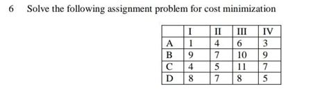 solved 6 solve the following assignment problem for cost