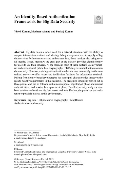 Pdf An Identity Based Authentication Framework For Big Data Security