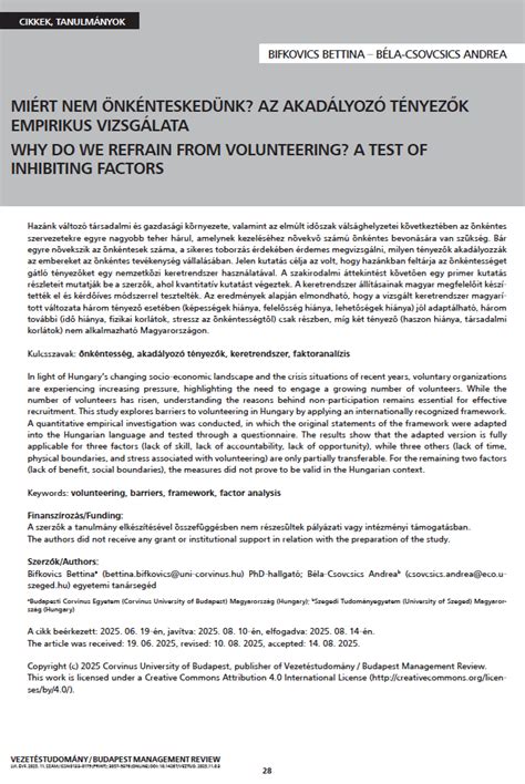 Why Do We Refrain From Volunteering A Test Of Inhibiting Factors