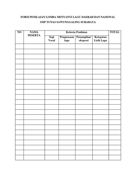 Form Penilaian Lomba Nyanyi Pdf