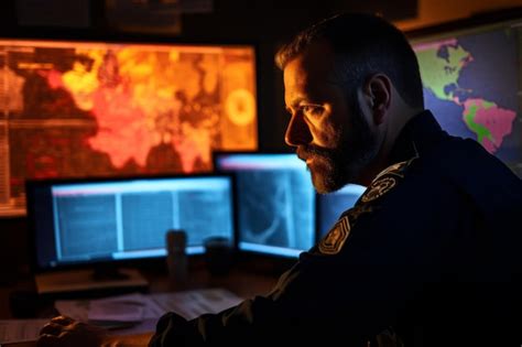 A Portrait Of A Focused Disaster Response Coordinator Engrossed In Emergency Planning Premium