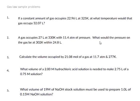 Solved Gas Law Sample Problems 1 If A Constant Amount Of