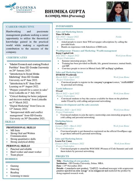 Bhumika Gupta Resume 1 Bhumika Gupta Pdf