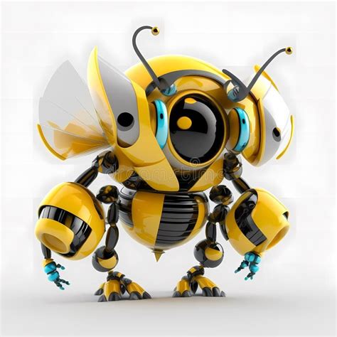 3d Bee With A Helmet Bee Robot Ai Generative Stock Illustration
