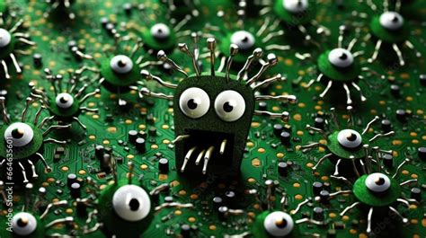 Macro Closeup Of A Quirky Computer Hardware Virus Nasty Data Corruption And System Malfunction