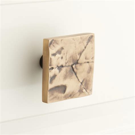 Leaf Pattern Solid Brass Square Cabinet Knob Signature Hardware
