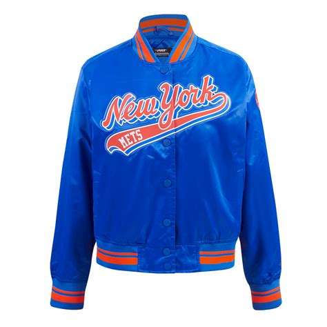 Mlb New York Mets Script Tail Womens Satin Jacket Royalorangeroyal