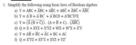 solved 1 simplify the following using basic laws of boolean