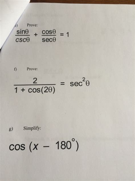 Solved Prove Sin Theta Csc Theta Cos Theta Sec Theta 1 Chegg Com