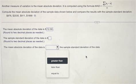 Solved Another Measure Of Variation Is The Mean Absolute