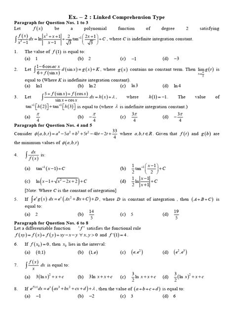 Indefinate Integration Ex 2 Pdf Integral Mathematics