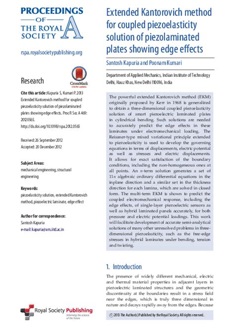 Pdf Extended Kantorovich Method For Coupled Piezoelasticity Solution Of Piezolaminated Plates