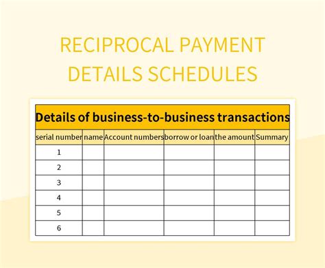 Reciprocal Payment Details Schedules Excel Template And Google Sheets