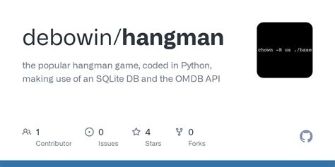 Github Debowin Hangman The Popular Hangman Game Coded In Python Making Use Of An Sqlite Db