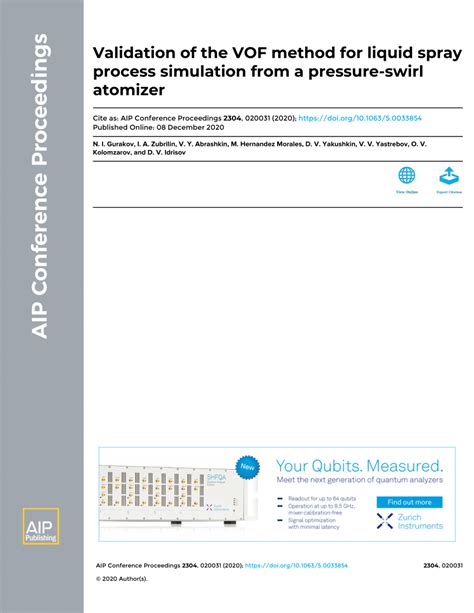 pdf validation of the vof method for liquid spray process simulation