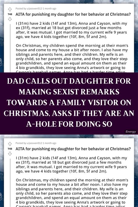 Dad Calls Out Daughter For Making Sexist Remarks Towards A Family Visitor On Christmas Asks If