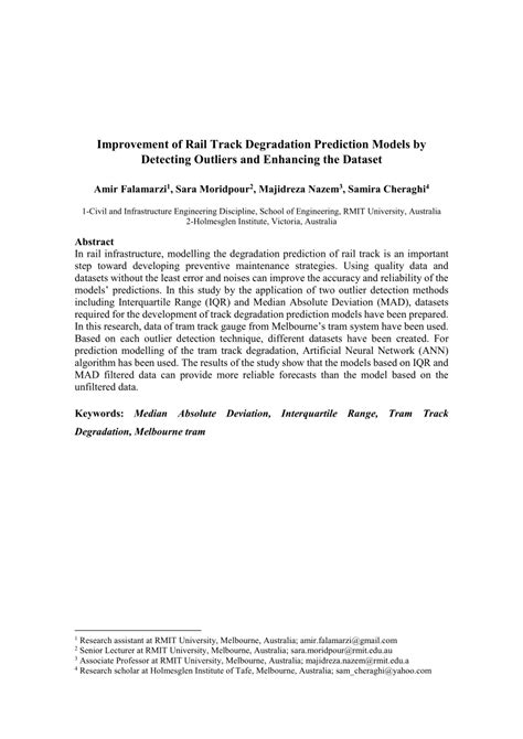 Pdf Improvement Of Rail Track Degradation Prediction Models By Detecting Outliers And