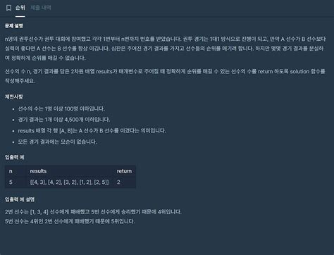 프로그래머스 순위 C Lv3 코딩테스트 고득점 Kit — 경우없는 개발 블로그